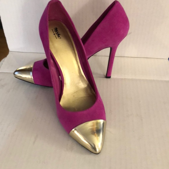 Mossimo Supply Co. | Shoes | Gold Cap Suede Fuchsia High Heels | Poshmark